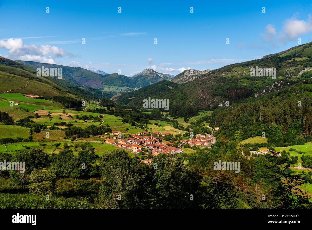 Scenic view of Carmona, a traditional small village in Cantabria. One ...