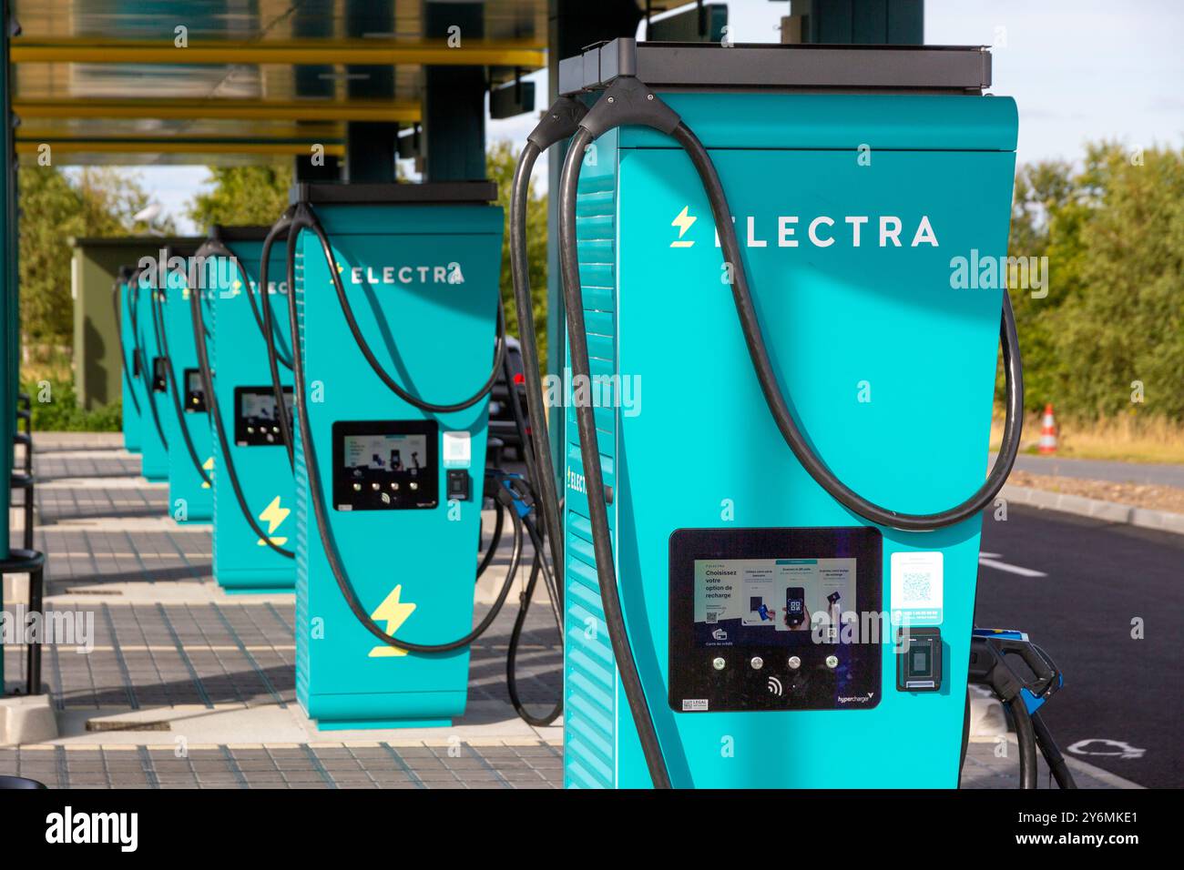 Electric car charging station on a motorway rest area. Electra Stock ...