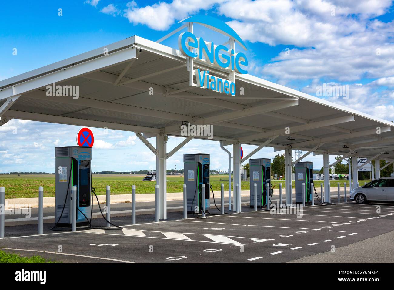 Electric car charging station on a motorway rest area. Engie. Vianeo ...