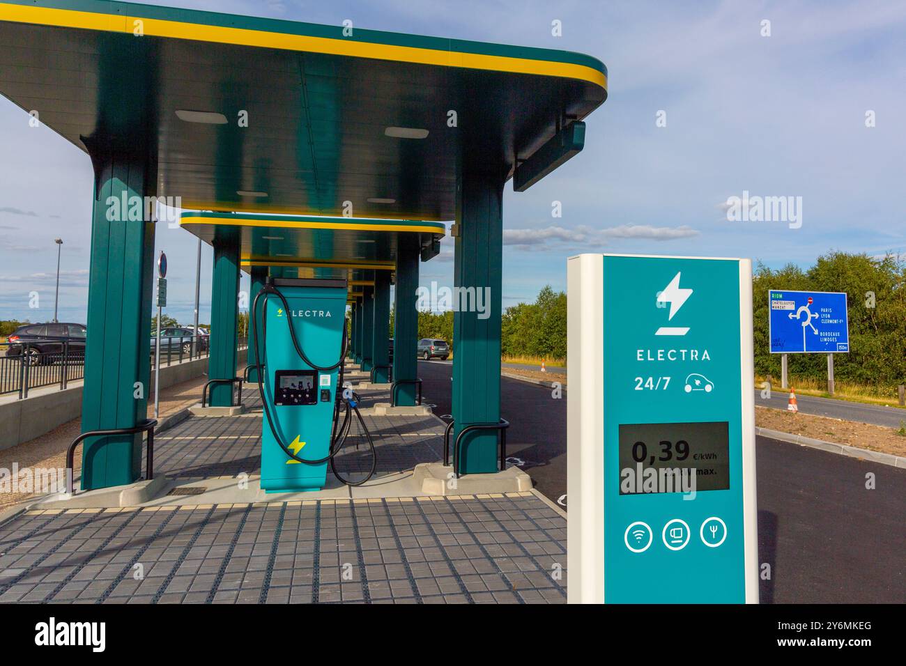Electric car charging station on a motorway rest area. Electra Stock Photo - Alamy