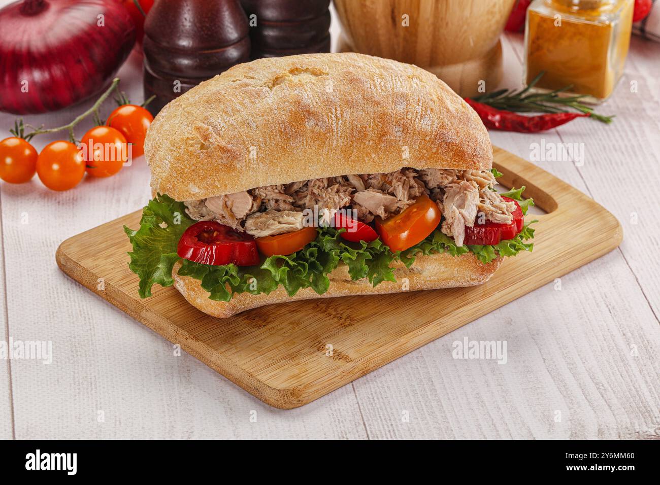 Ciabatta with canned tuna and tomato sandwich Stock Photo - Alamy