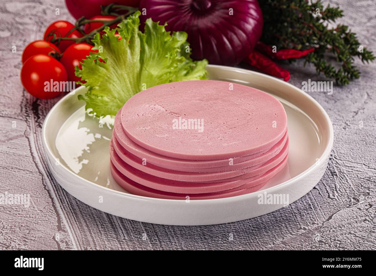 Boiled pork sliced sausage stack for breakfast Stock Photo - Alamy