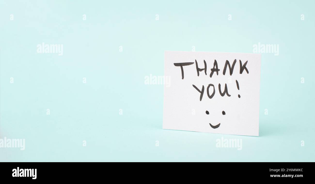 Thank you card with a happy smiling face, being thankful, support, help ...