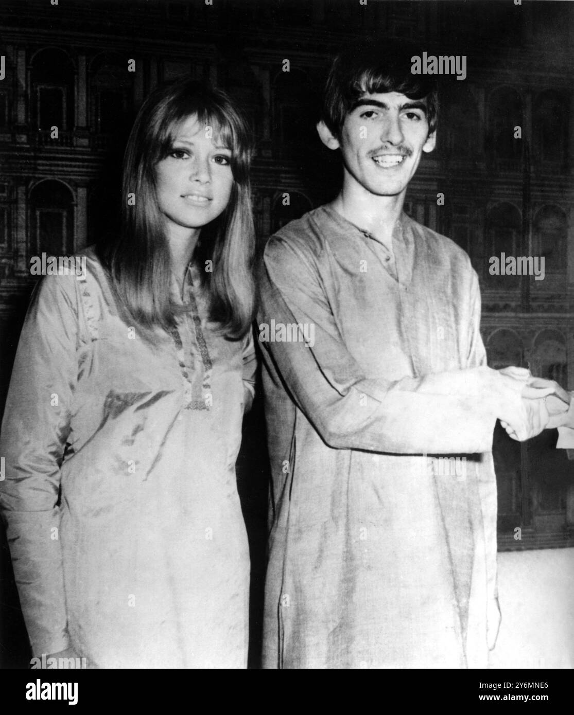 George Harrison with his wife Patti wearing "Churidar" pyjamas. Pattie ...