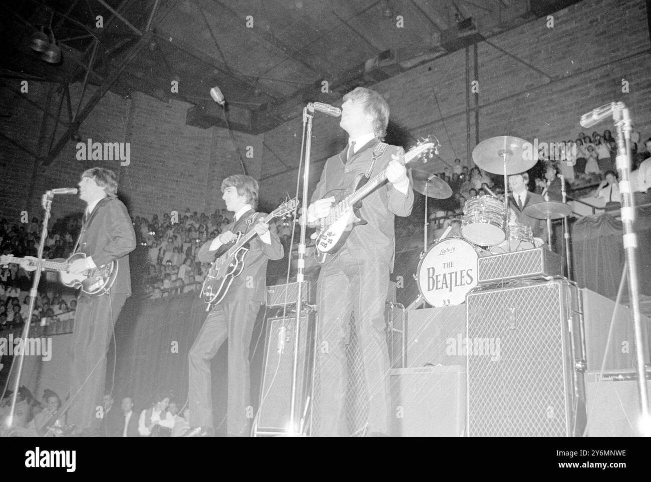 Milwaukee: British famous pop stars " the Beatles" pictured on stage ...