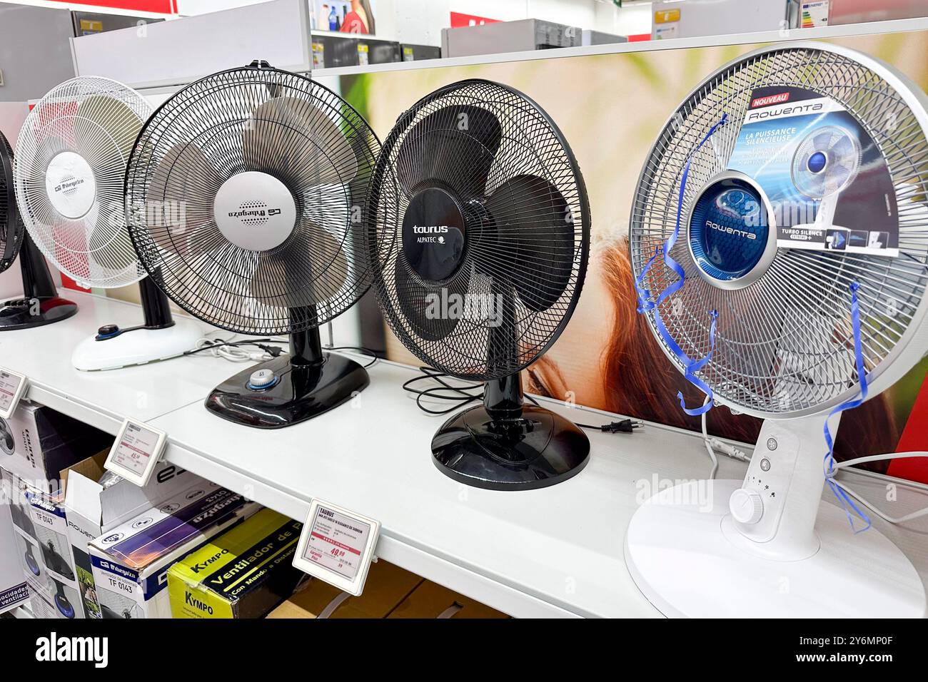 Fan aisle in a supermarket Stock Photo - Alamy
