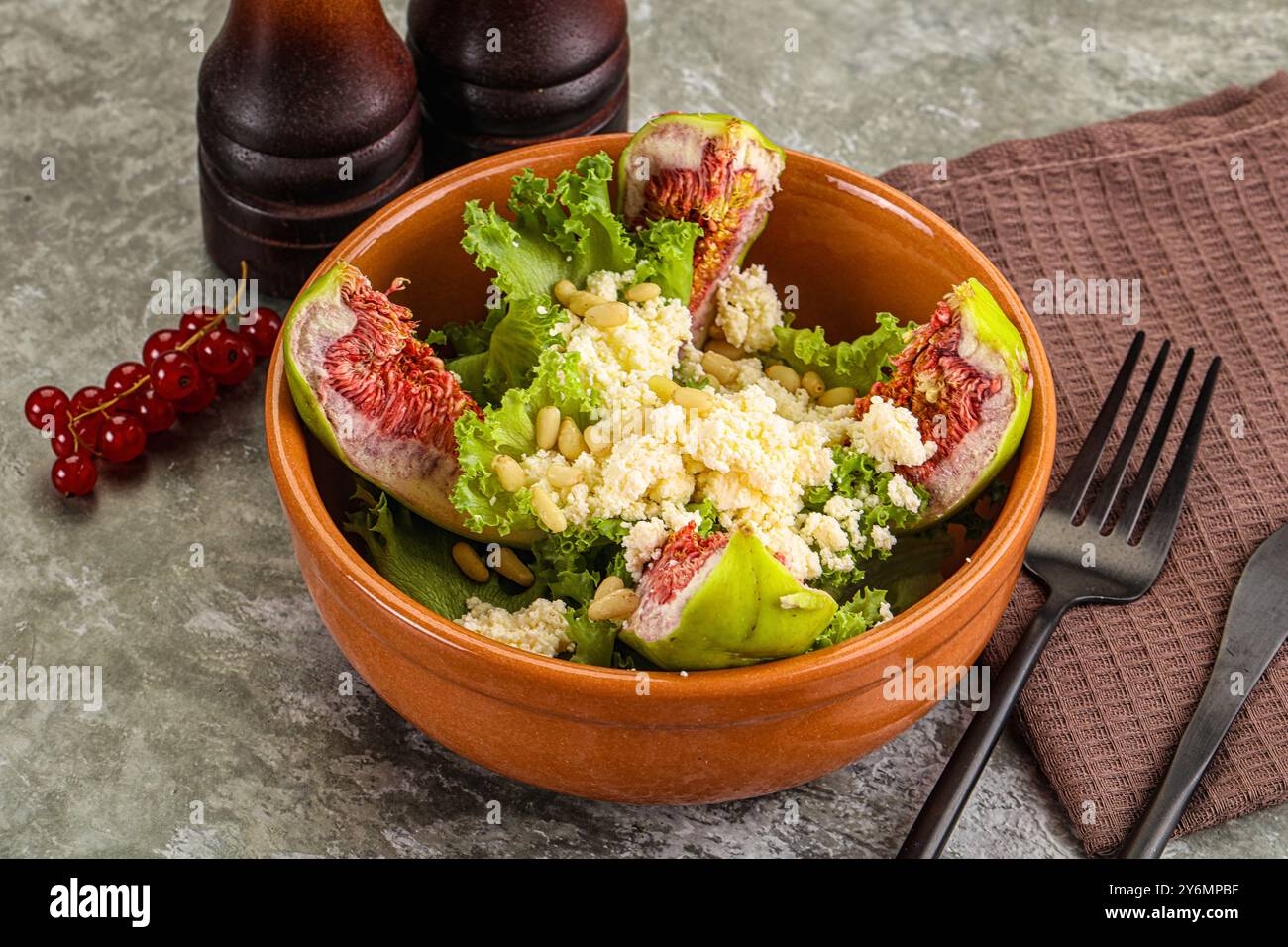 Salad with fig and sheep cottage cheese Stock Photo - Alamy