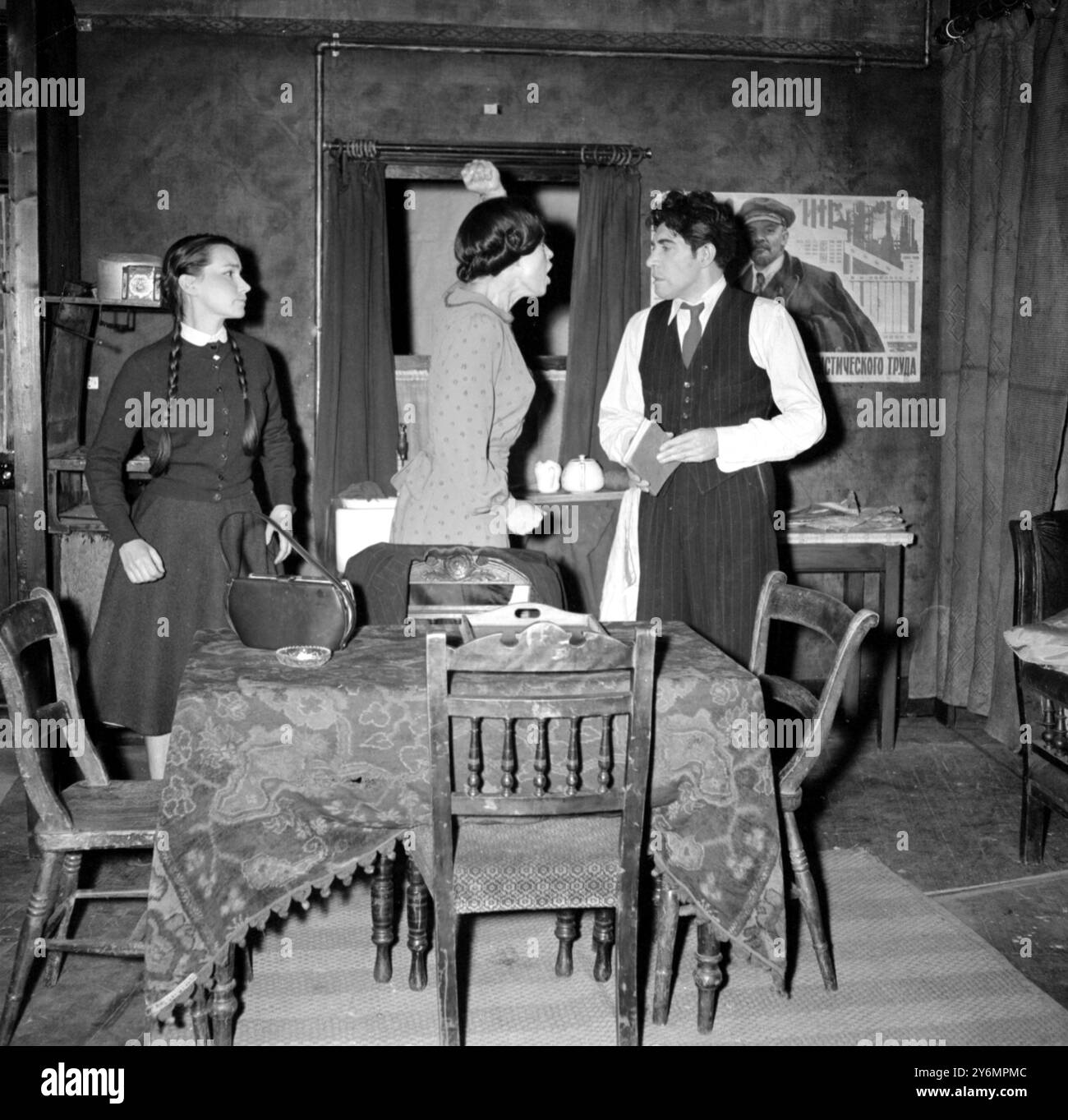London : a family fight scene during rehearsals at the royal court ...