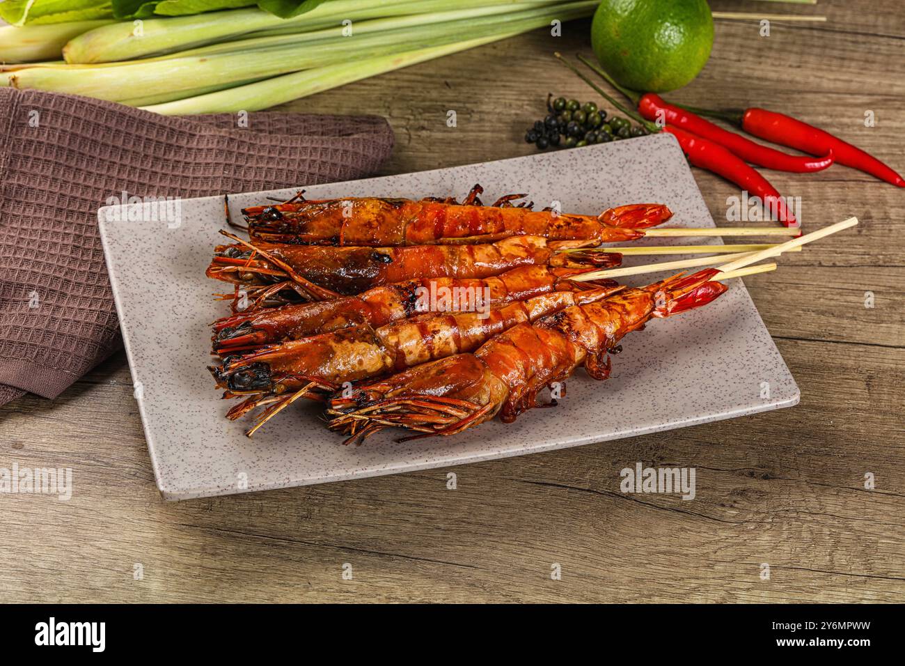 Tasty grilled tiger prawn snack appetizer Stock Photo - Alamy