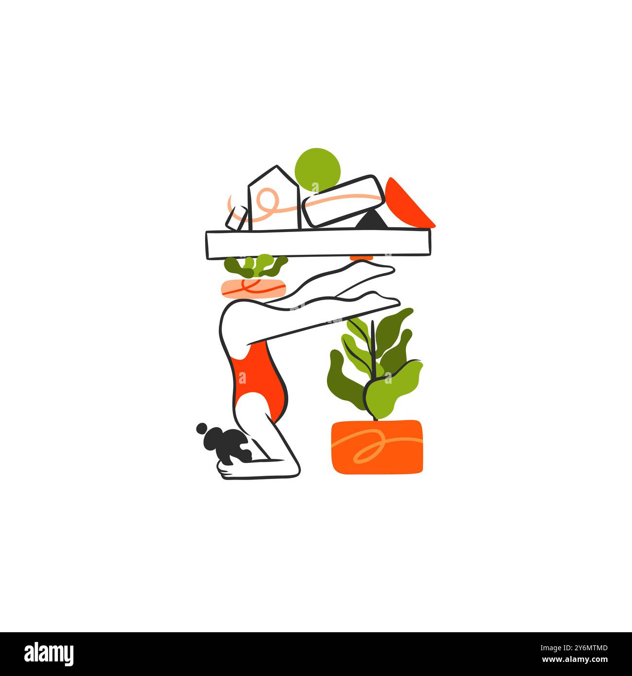 Hand drawn vector graphic cartoon line illustration with woman does ...