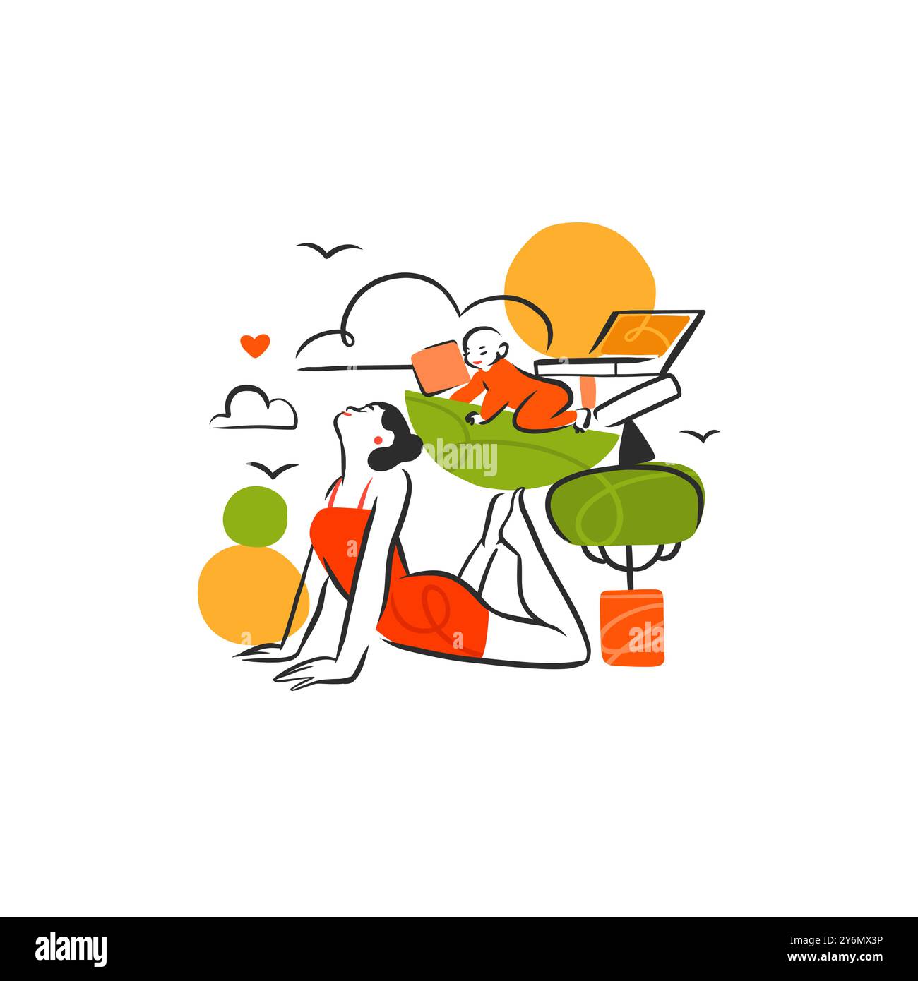 Hand drawn vector graphic cartoon line illustration with woman does ...