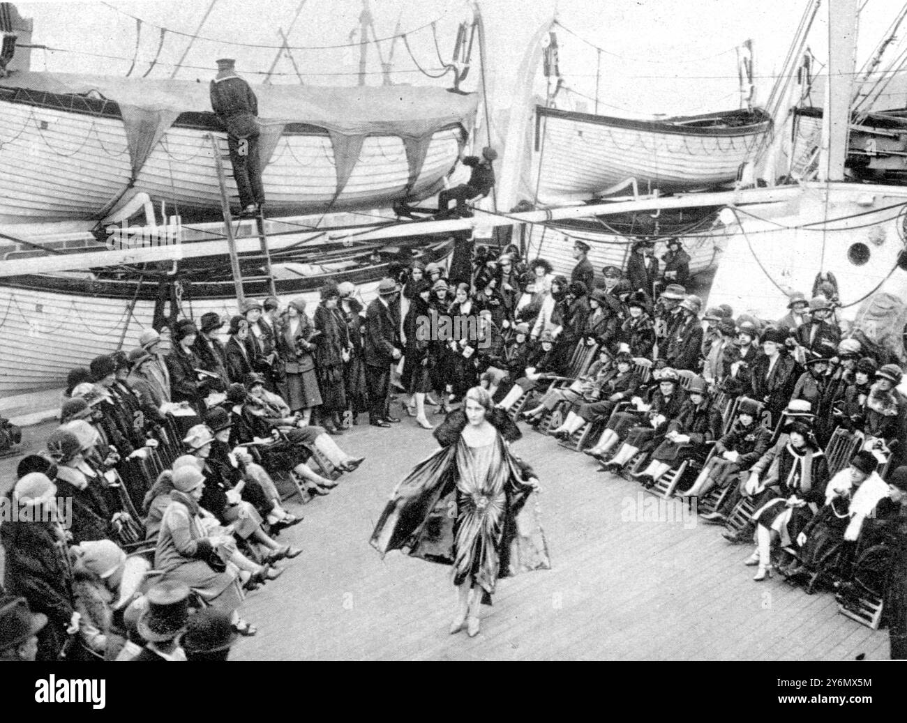 An unusual attraction aboard ship: A mannequin parade in the "Franconia ...