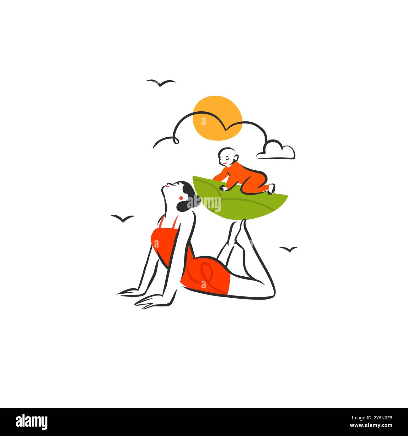 Hand drawn vector graphic cartoon line illustration with woman does ...