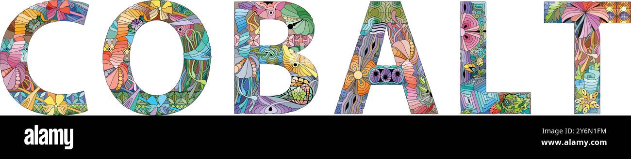 Hand-painted art design. Hand drawn illustration word COBALT for t ...