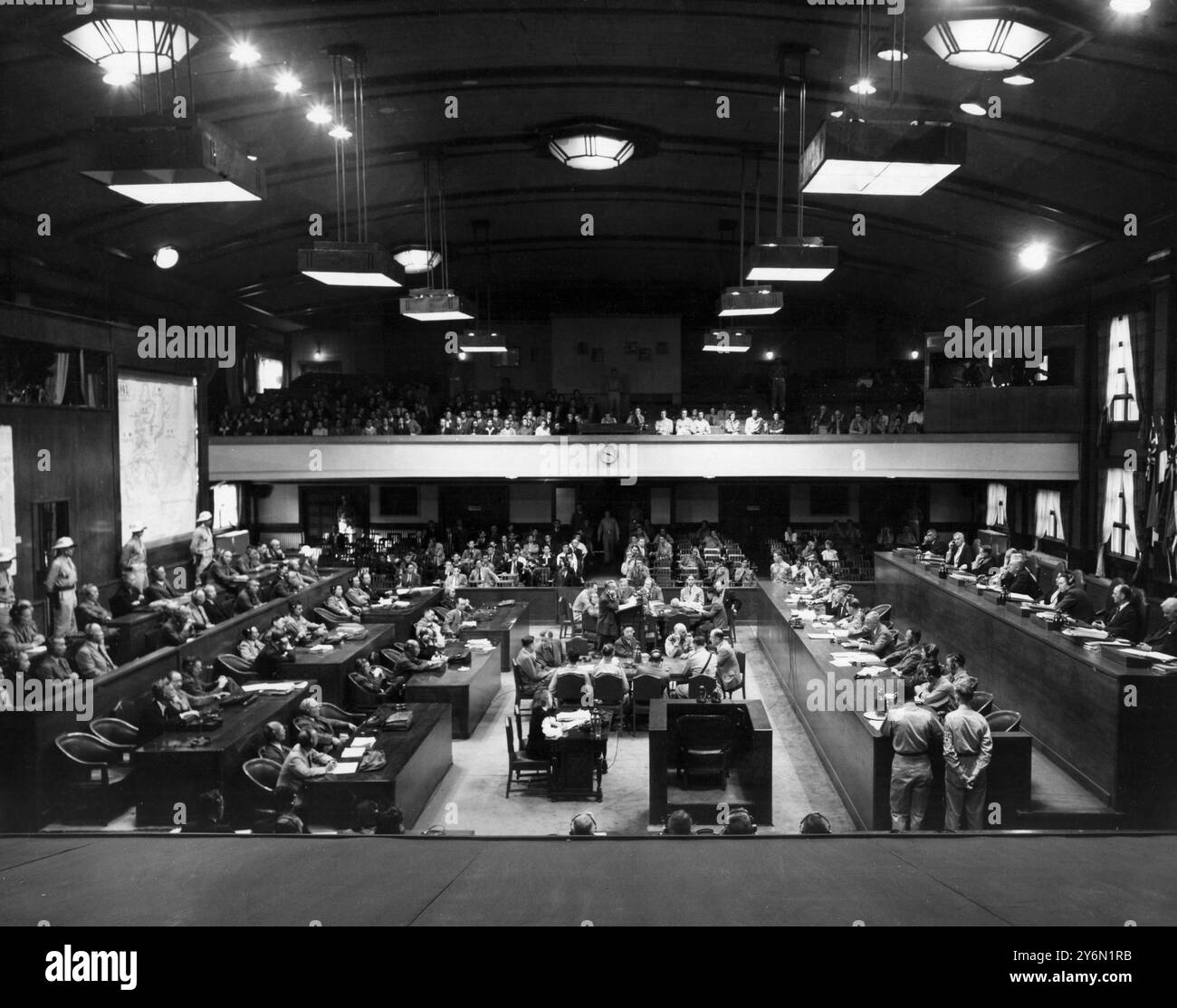 A session of the war crimes trials in Tokyo, Japan, where former ...