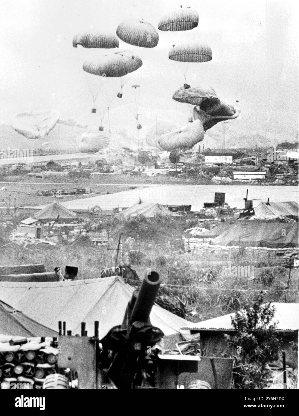Khe Sanh, South Vietnam: A Load of supplies being dropped into the ...