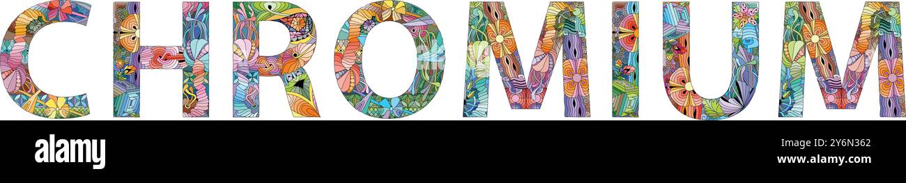 Hand-painted art design. Hand drawn illustration word CHROMIUM for t ...