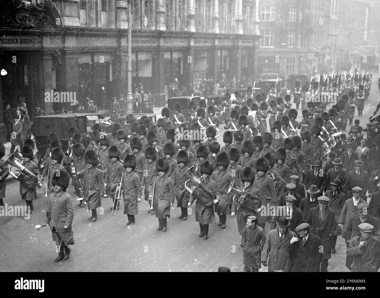 The band of the Grenadier Guards on their way to St James Palace before ...