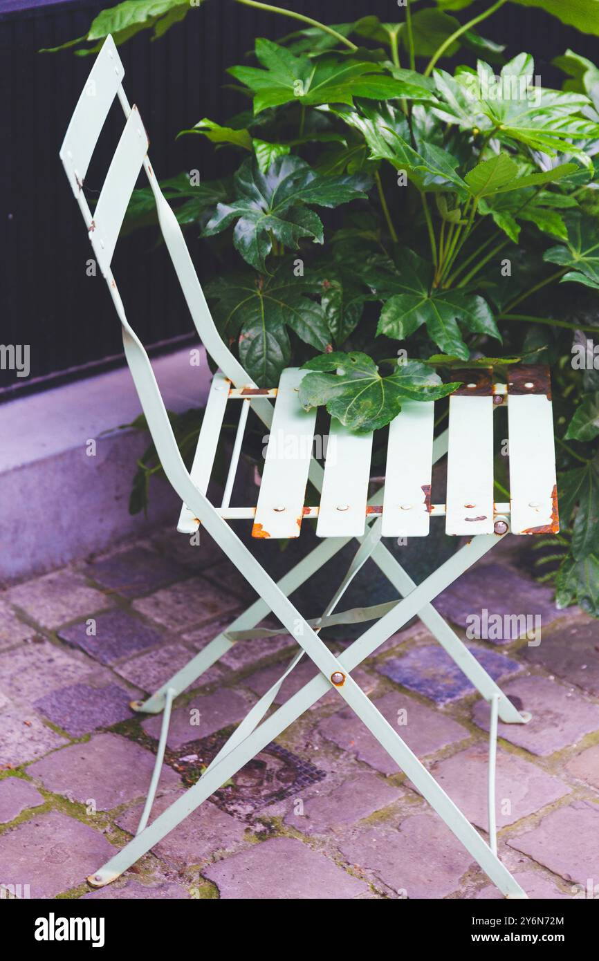 Belgium, Brussels, traditional metal folding bistro chair Stock Photo ...