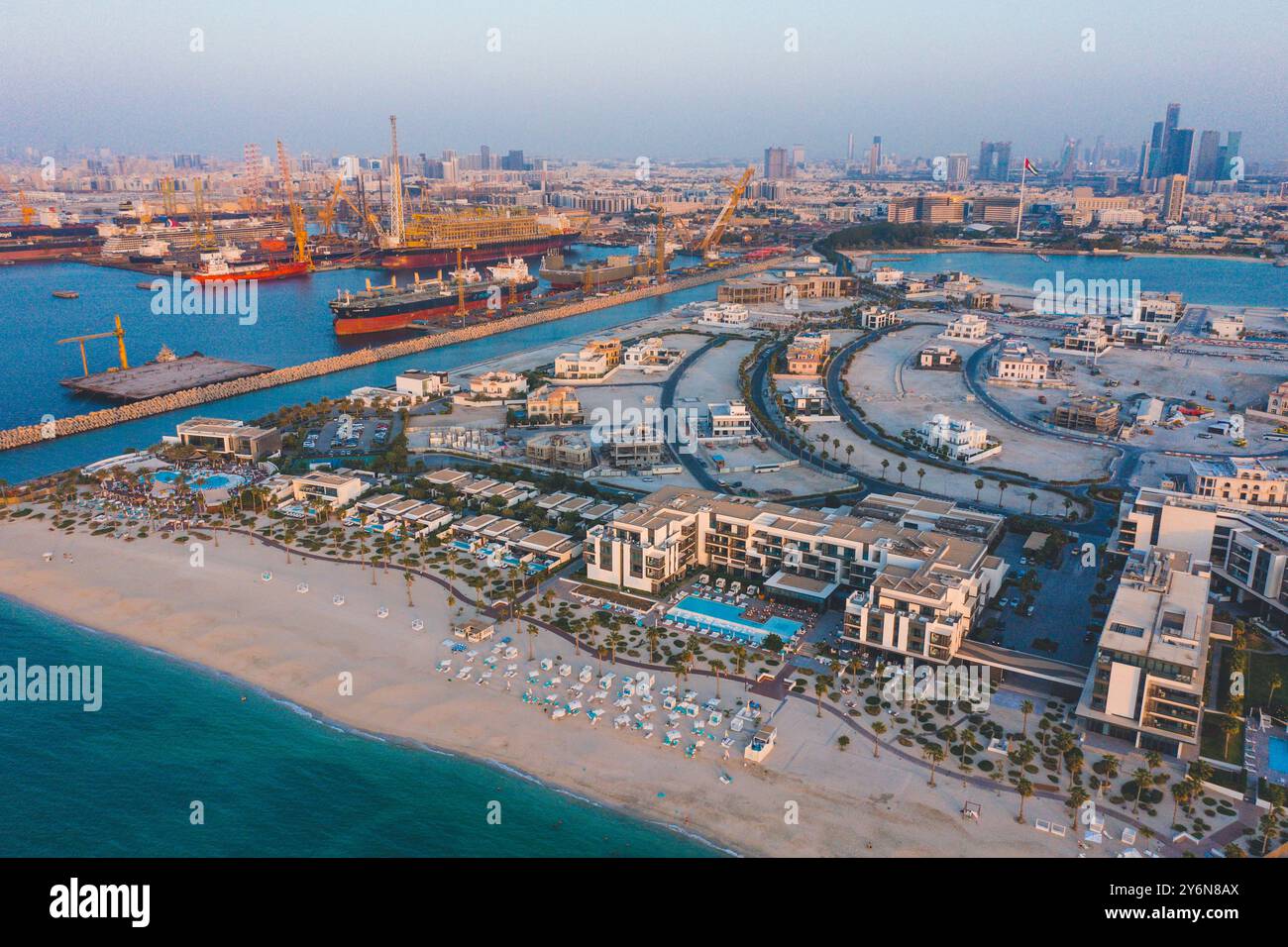 United Arab Emirates, Dubai. Construction sites on Pearl Jumeirah ...