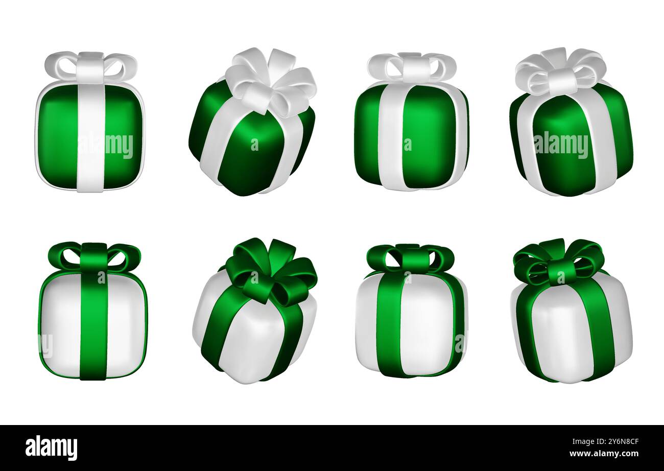 3d gift boxes set with ribbon bow isolated on a white background. 3d ...