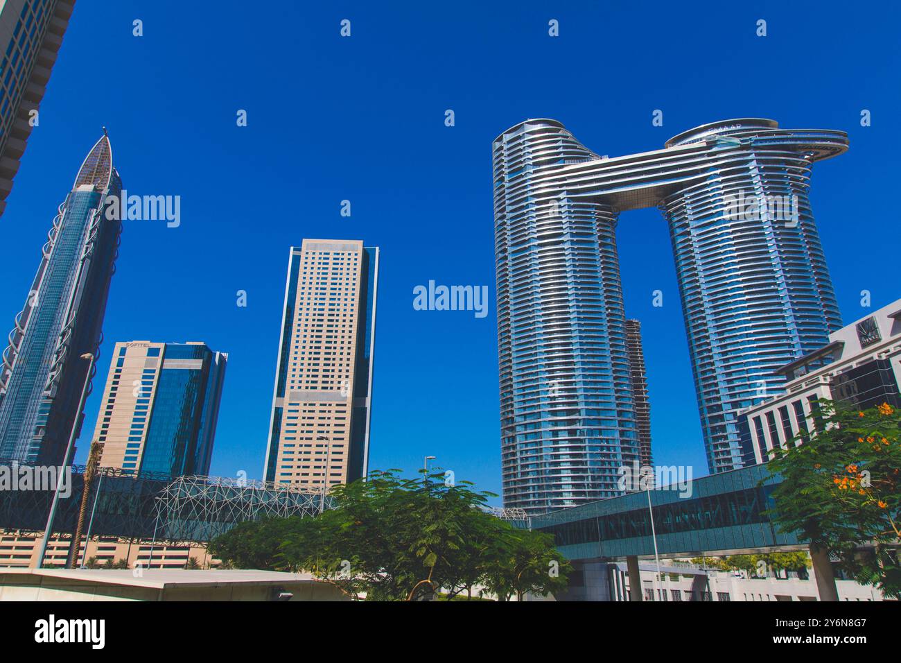 United Arab Emirates, Dubai, from left to right: Al Hikma Tower ...