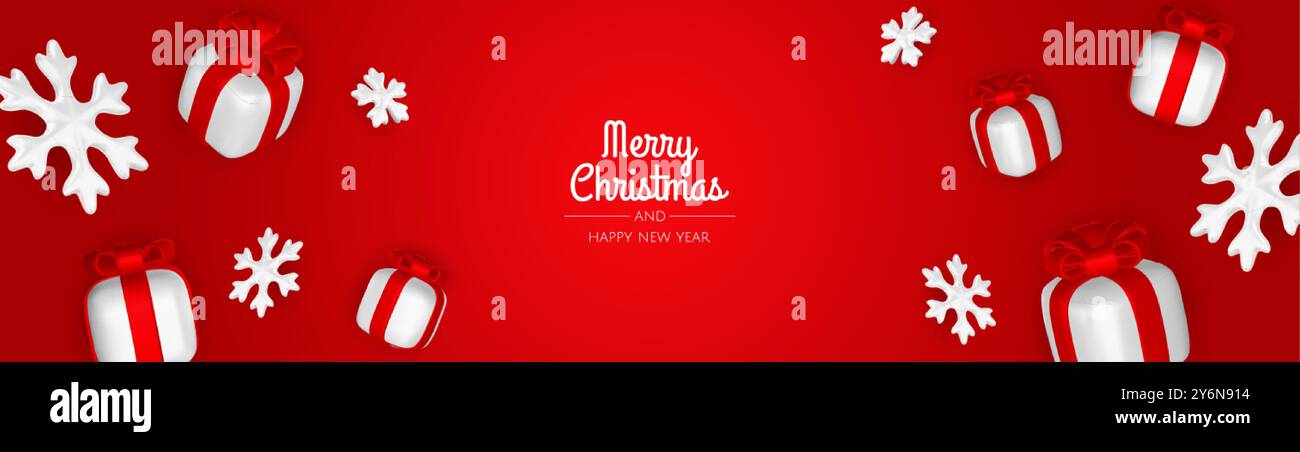 Christmas holiday banner. Christmas tree and xmas ball, gift ...