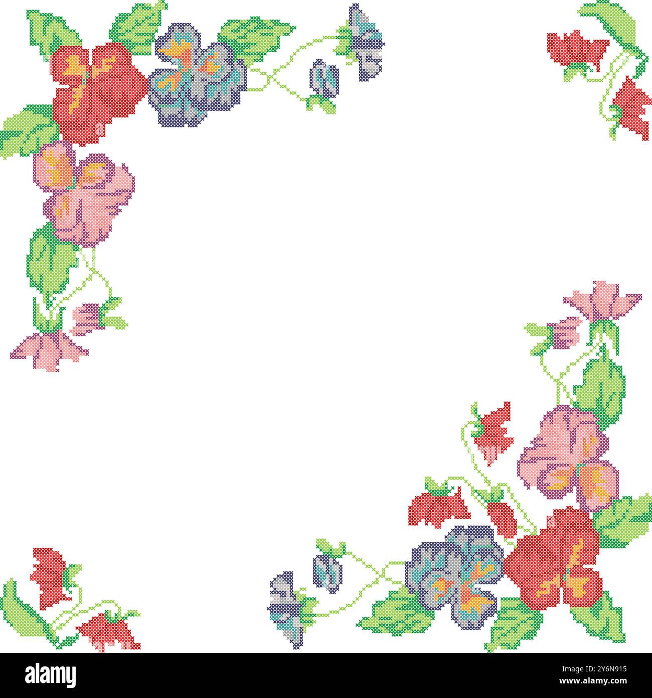 Cross stitch floral border, frame, Ukrainian ethnic ornament. Flower ...