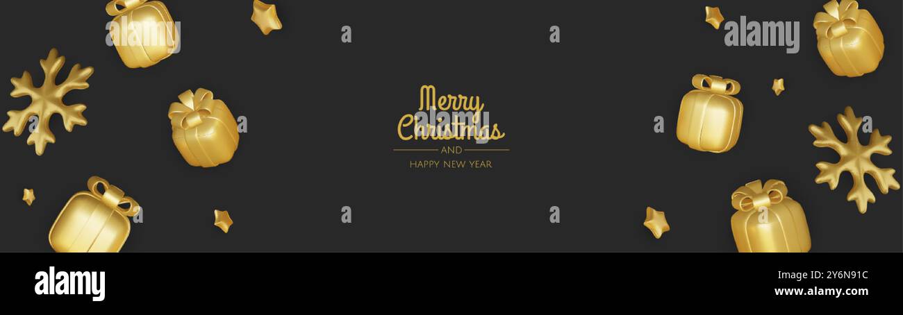 Christmas holiday banner. Christmas tree and xmas ball, gift ...