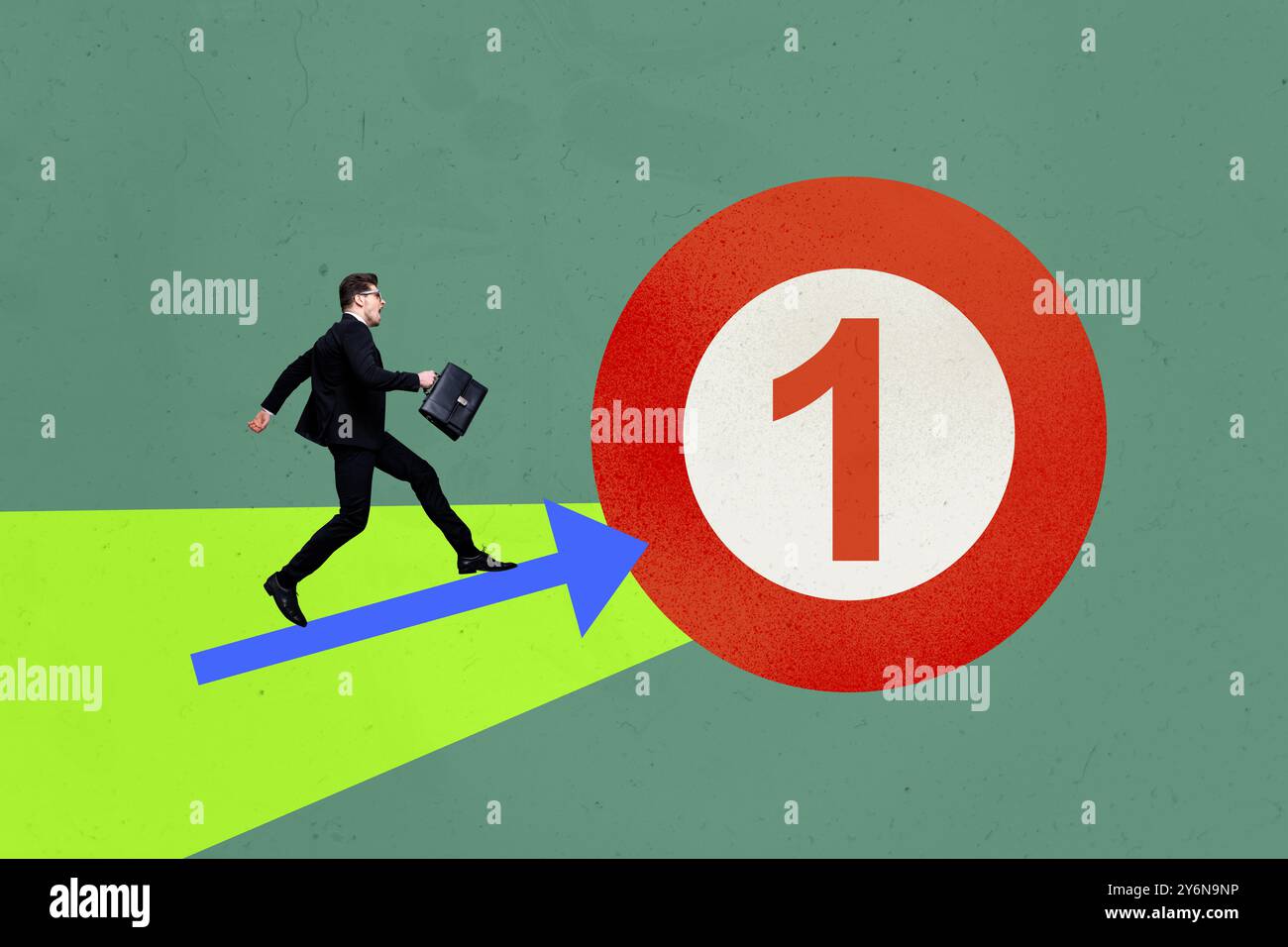Creative collage picture young businessman walk go step leadership ...
