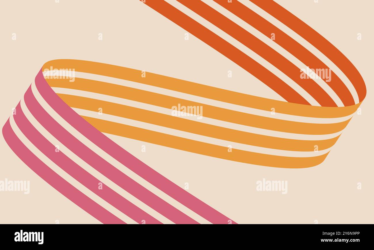 Abstract retro 60-70s design with colorful stripes on beige background ...