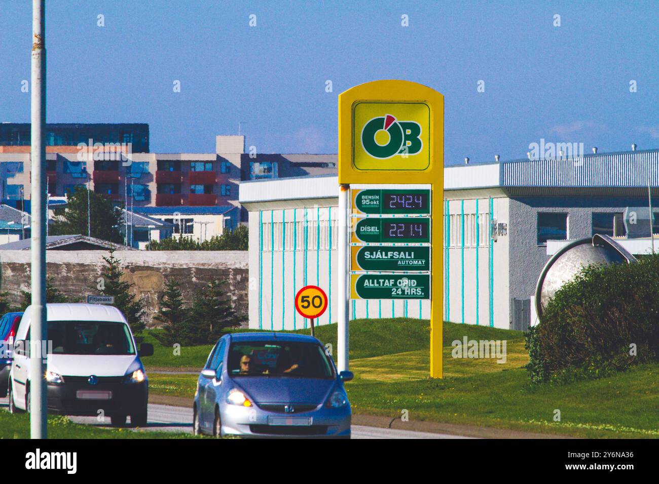 Iceland, OB Icelandic gas station. Olís Gas Station Stock Photo - Alamy