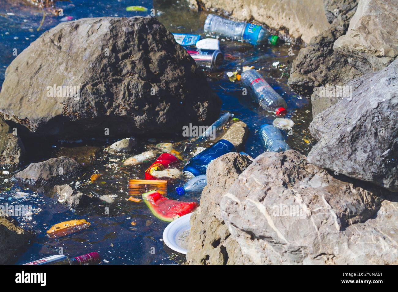 Floating garbage by the sea Stock Photo - Alamy