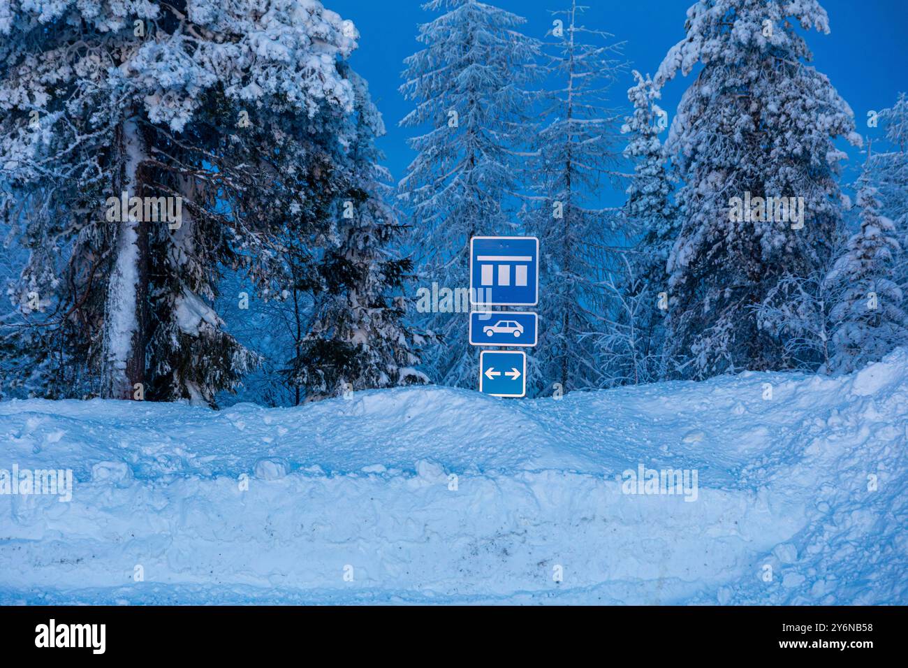Scandinavia, Lapland, Finland, snow-covered winter parking signs Stock ...