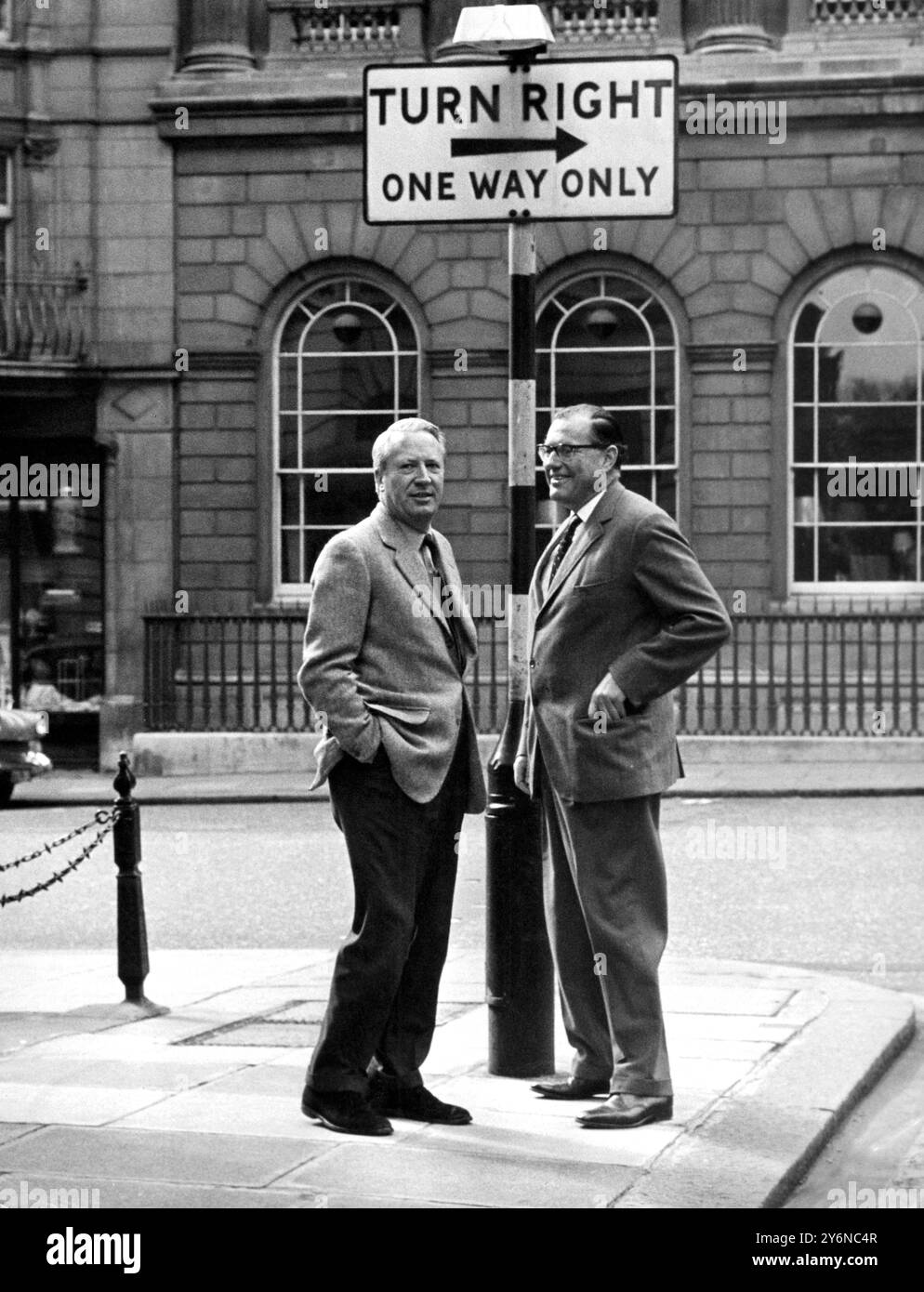 Edward Heath and Reginald Maudling by a Turn Right One Way only London ...