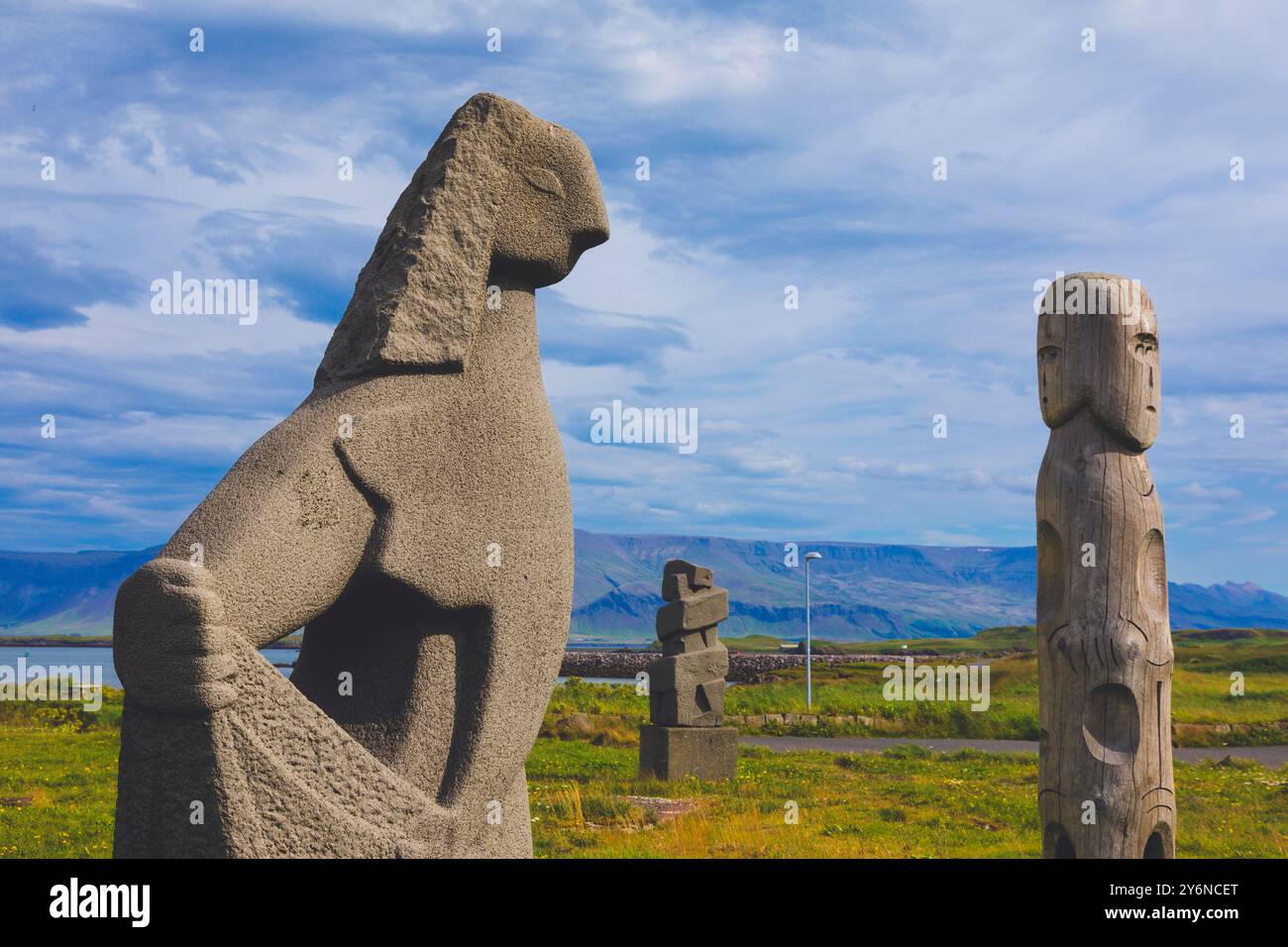 Iceland, Reykjavik. Totem statue in front of the Sigurjón Ólafsson ...