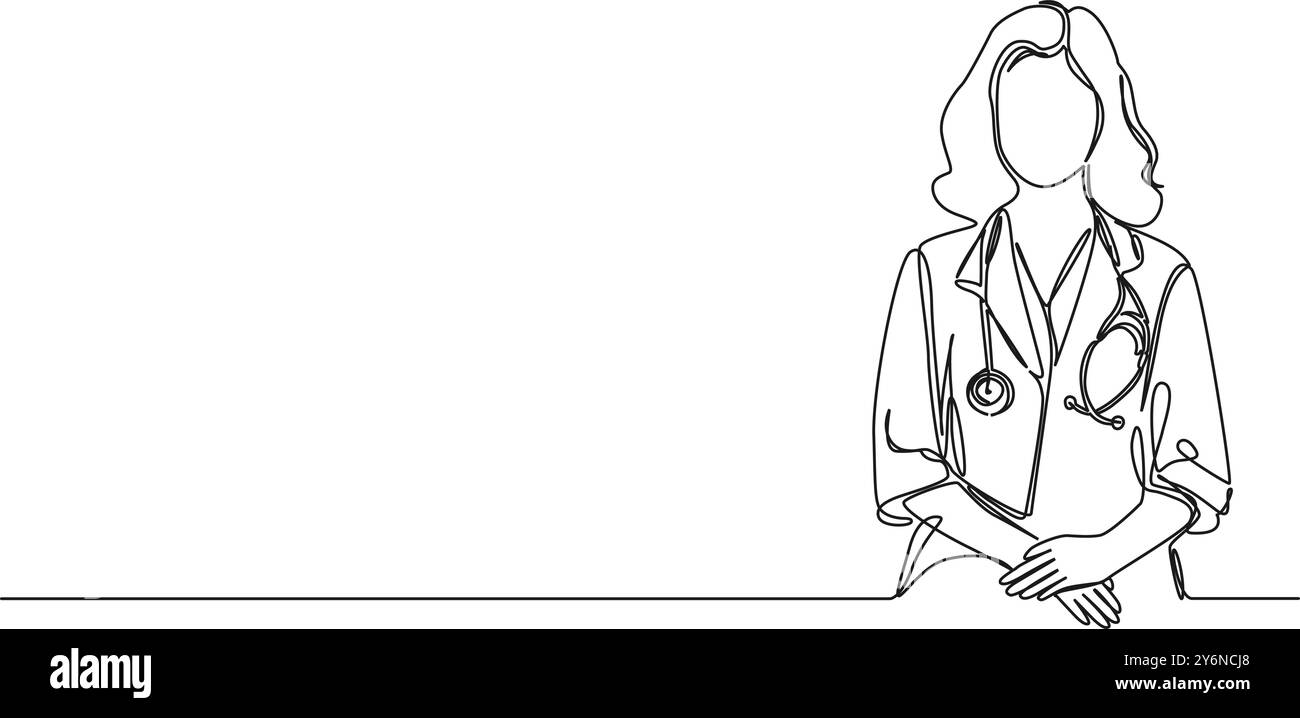 continuous single line drawing of female general practitioner with ...