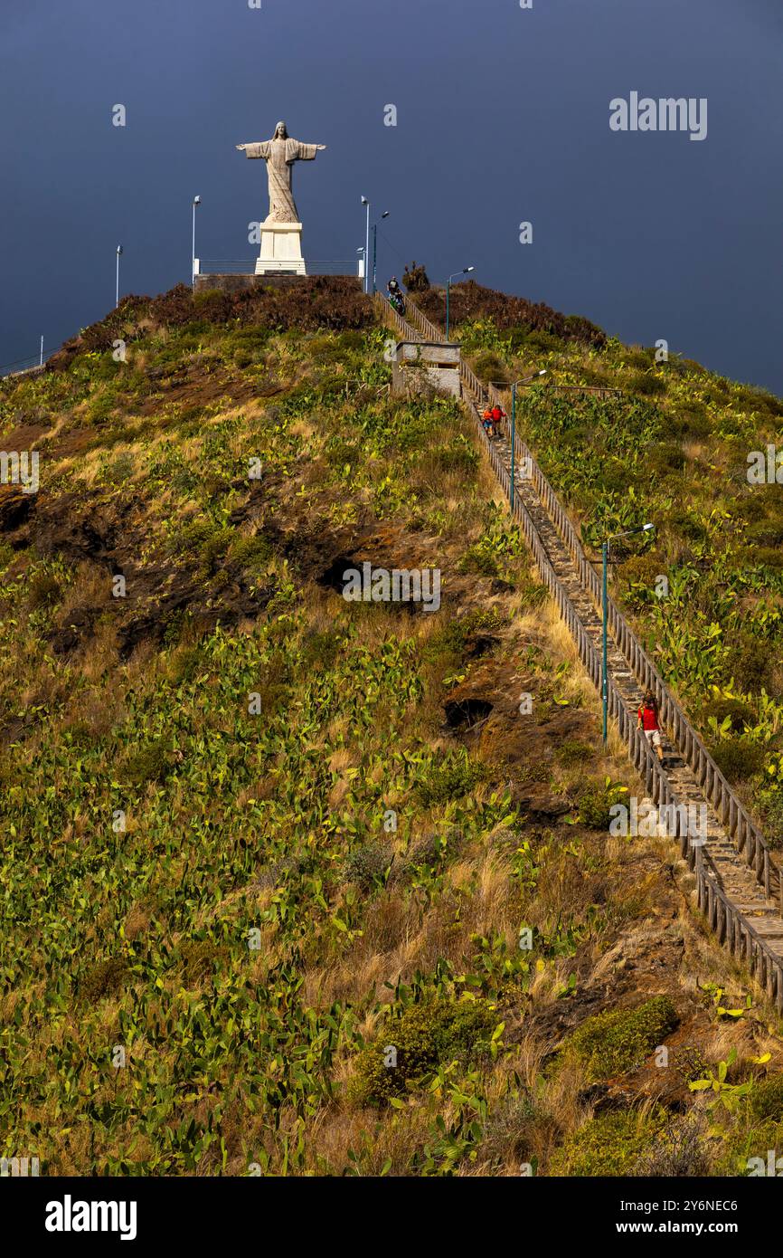 Portugal, Madeira Island, Canico, , statue of Christ the King of ...