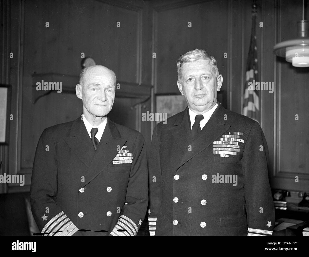 American Admirals in London. Admiral Mark A. Mitscher (left) and (right ...