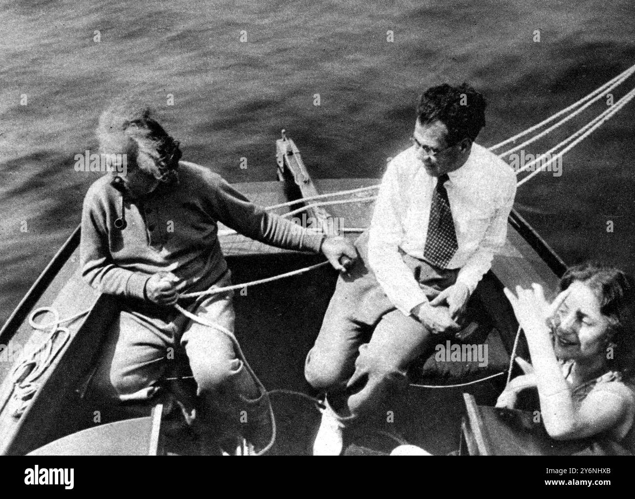 Albert Einstein on his yacht on holiday with his daughter Frau Kayser and her husband Dr Rudolf ...
