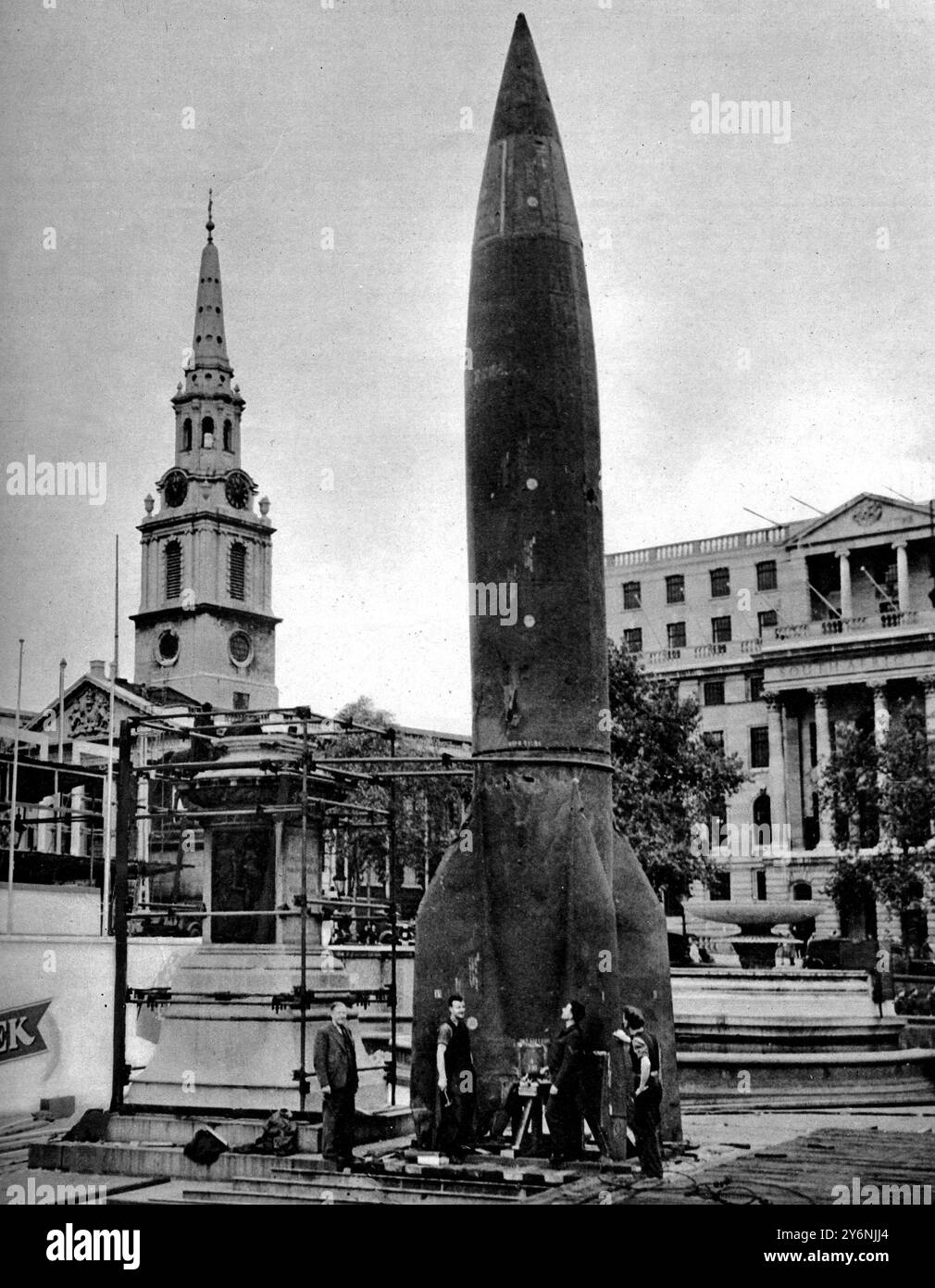 A German V2 rocket bomb exhibited in Trafalgar Square as a feature of ...