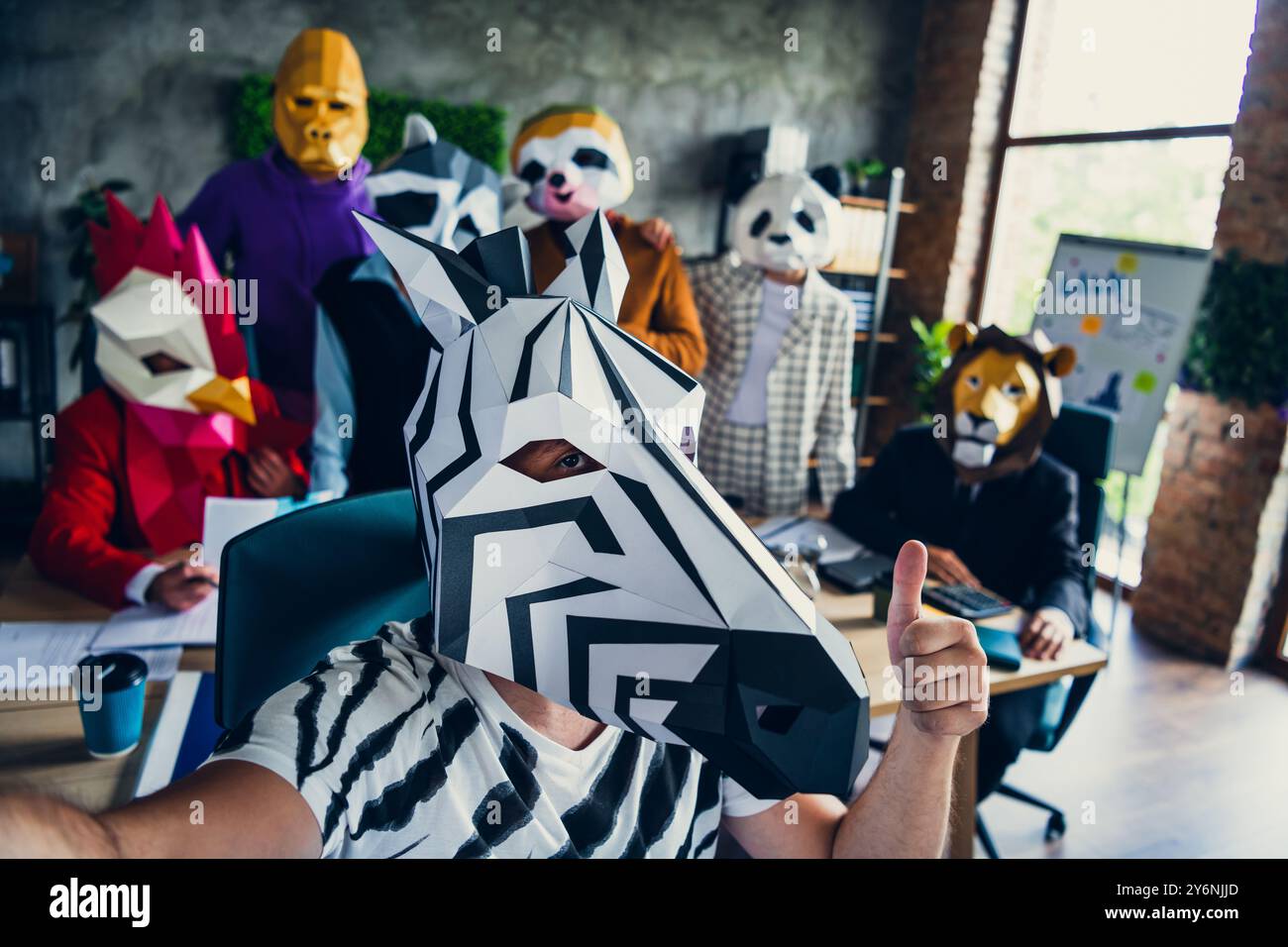 Photo of panda rooster gorilla lion sloth zebra raccoon mask business ...