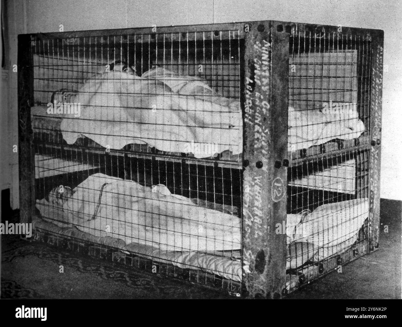 The two tier Morrison shelter, showing the two beds, one above the ...