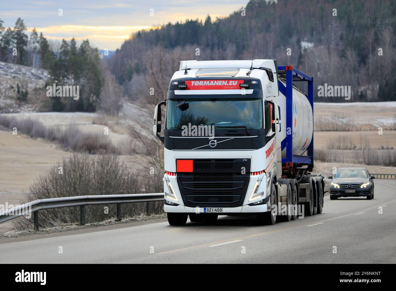 Volvo FH 500 truck of Tormanen.eu transports tank container along ...