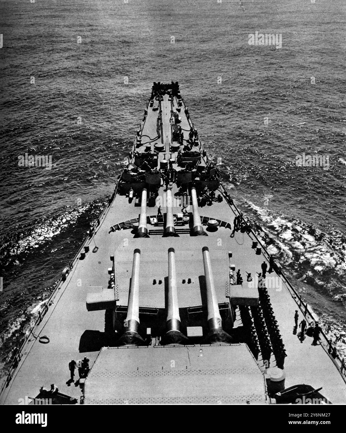 The curiously elongated bows of America's newest battleship, the USS ...