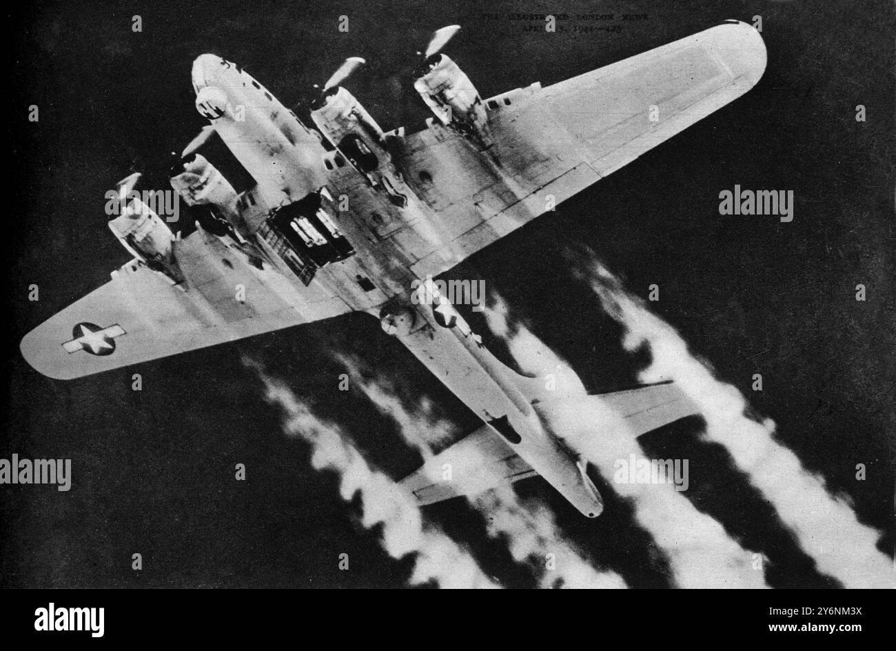 A striking photograph of a Flying Fortress about to unload its bombs on ...