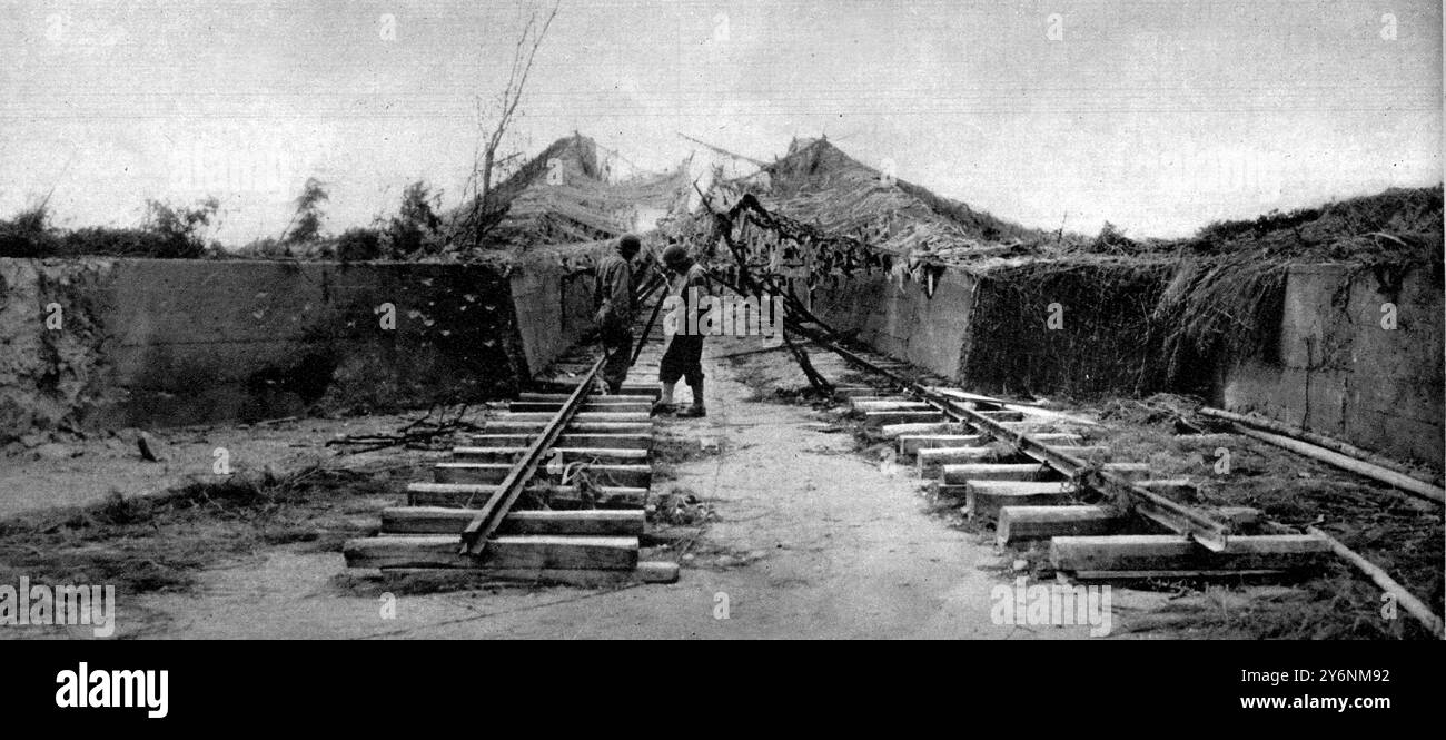 Looking up the camouflaged launching ramp of a captured flying bomb ...