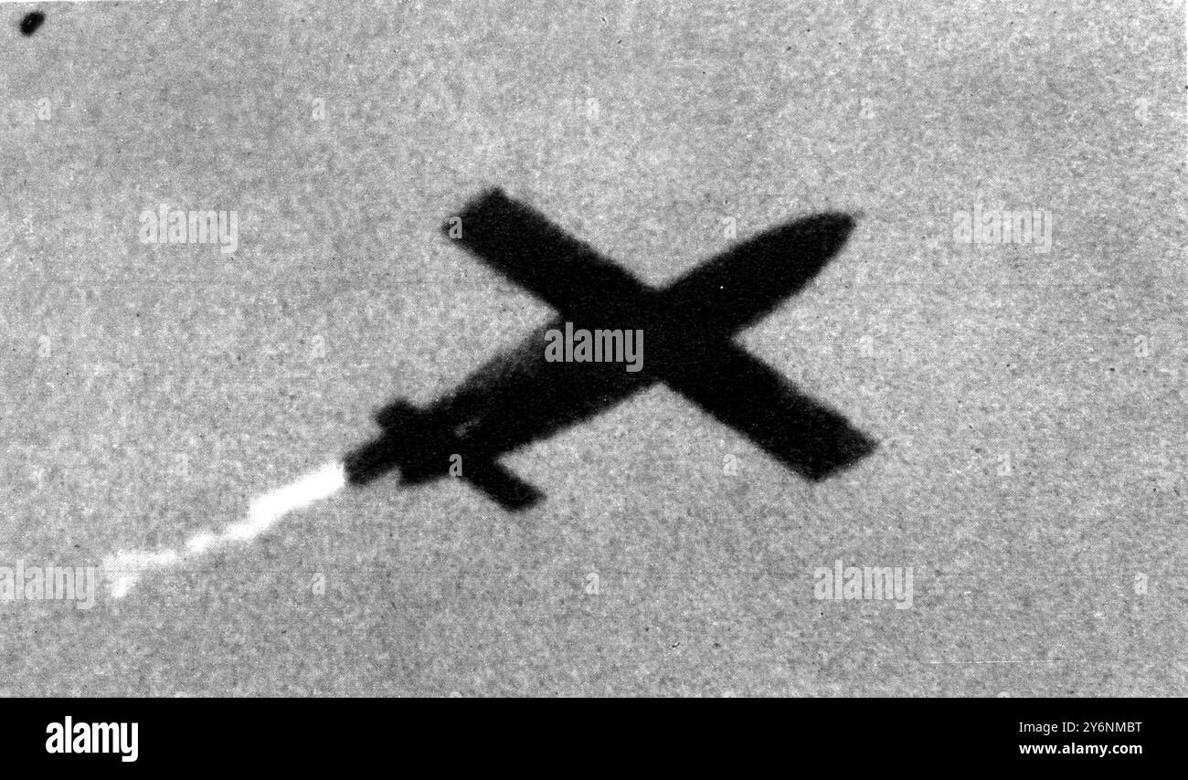 The German flying bomb, the Robot in action. A flying bomb with flames ...