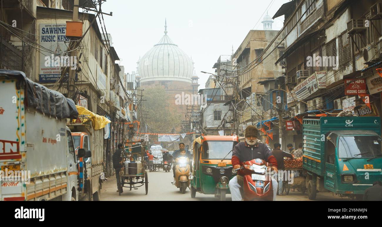 New Delhi, Delhi, India. Traffic On Chawri Bazar Rd road Street. The ...