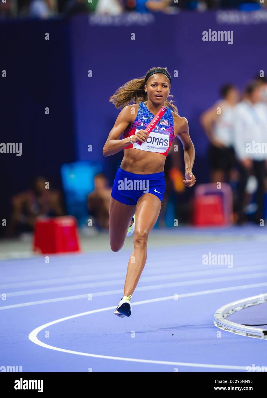 Gabrielle Thomas participating in the 4X400 meters relay at the Paris ...